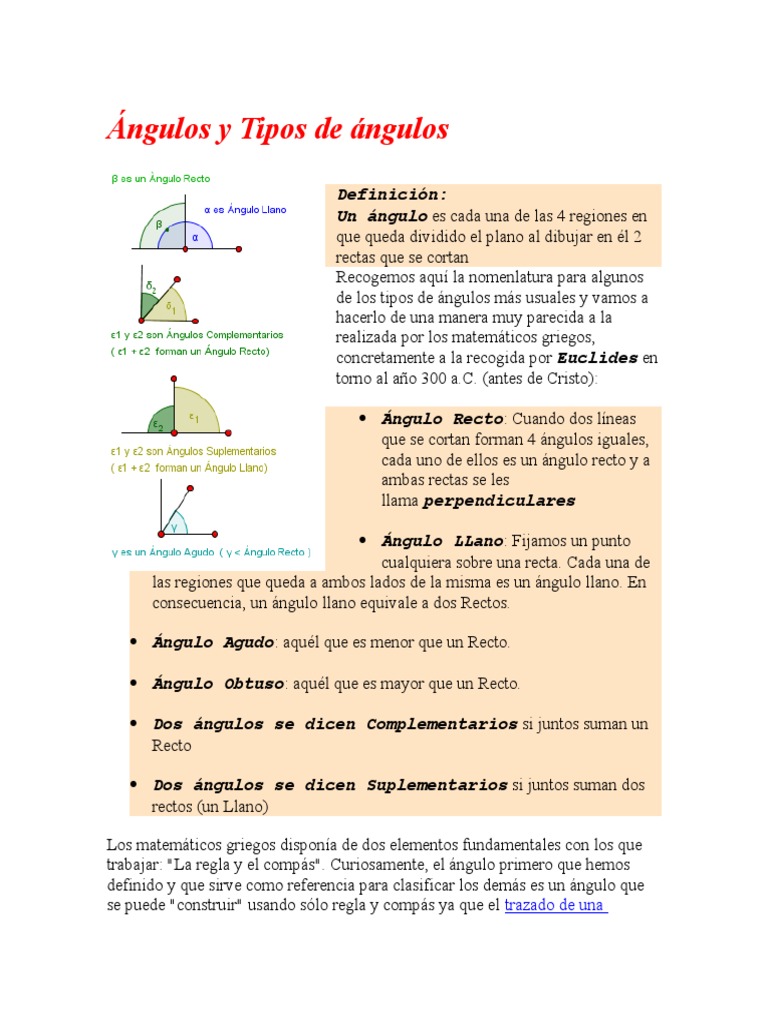 Ángulos y Tipos de Ángulos | PDF | Ángulo | Perpendicular