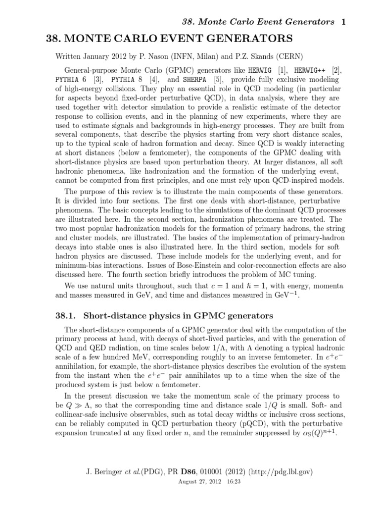 Monte Carlo Event Generators Overview | PDF | Photon | Quark