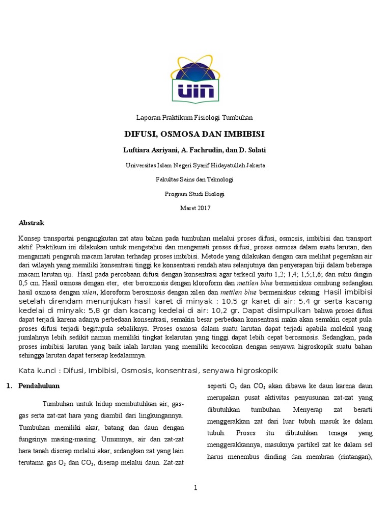 Laporan Difusi Osmosa Imbibisi | PDF