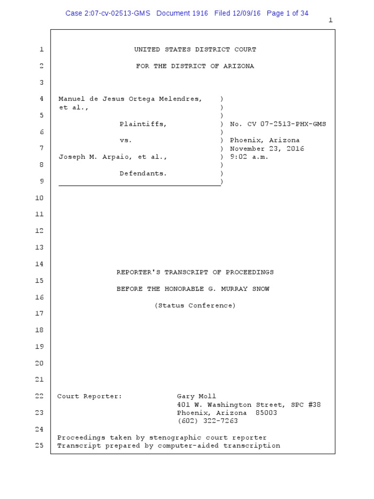 Melendres #1916 - Nov 23 TRANSCRIPT (Status Conference) | PDF | Judge ...