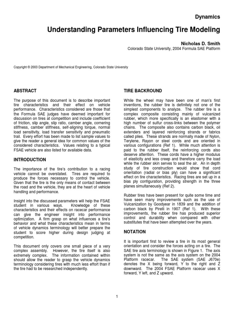 Understanding Parameters Influencing Tire Modeling PDF | PDF | Tire | Friction