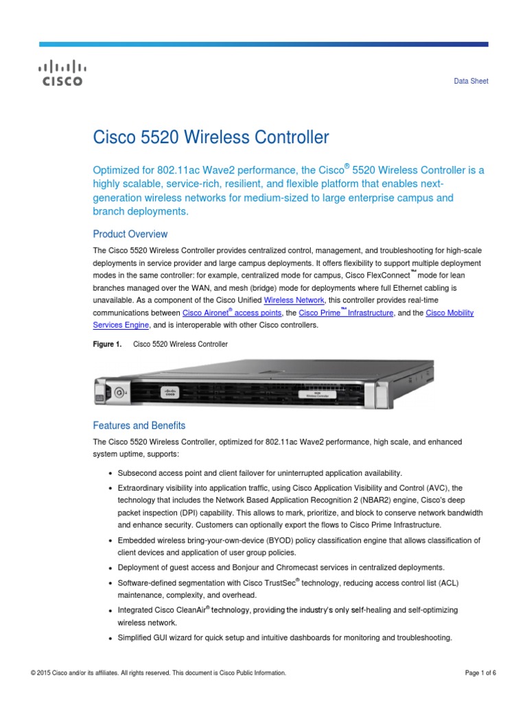Cisco 5520 Wireless Controller Data Sheet | PDF | Transport Layer ...
