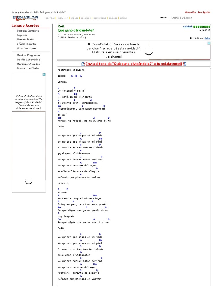 Reik, Qué Gano Olvidándote - Letra y Acordes | PDF | Ocio ...