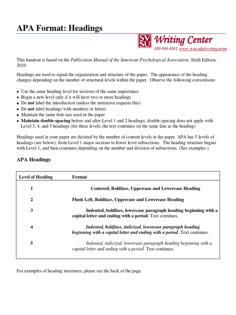 Writing Center: APA Format: Headings | Download Free PDF | Letter Case ...