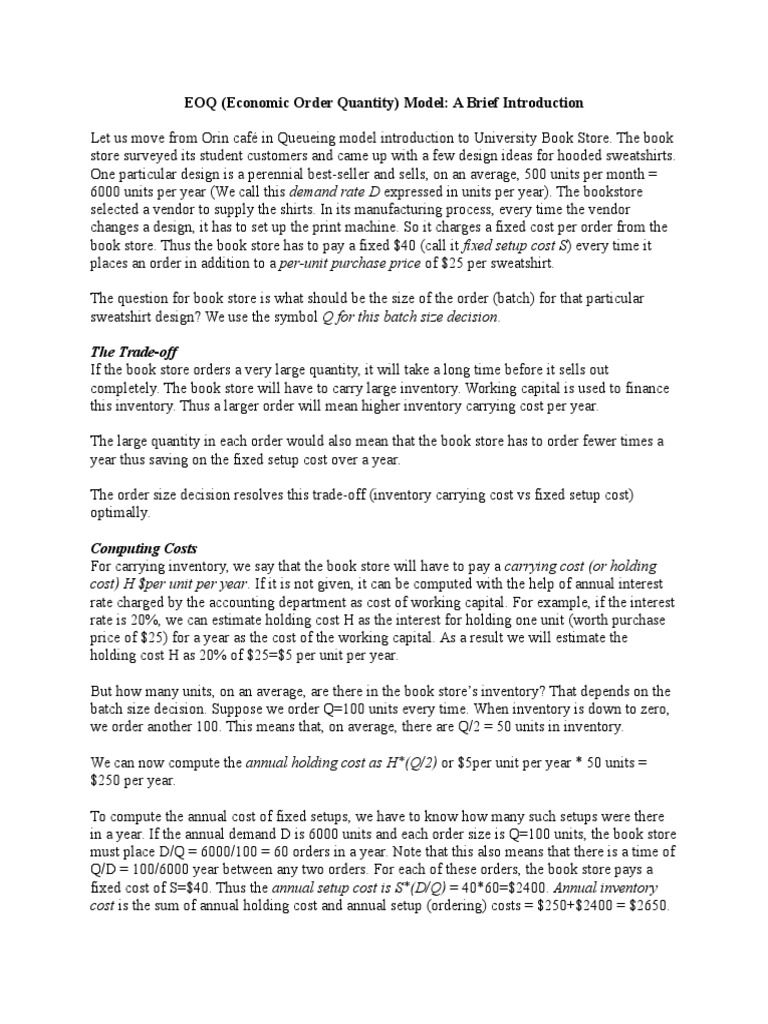 EOQ Model | PDF | Inventory | Production And Manufacturing