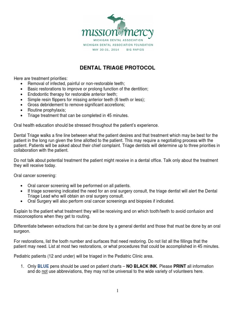 Protocol Dental Triage | Dentistry | Health Sciences