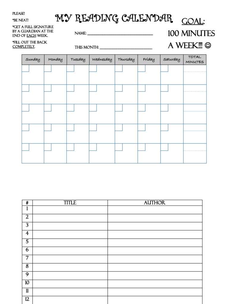 Weekly Reading Log Template | PDF
