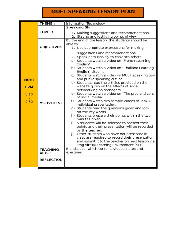 Speaking Lesson Plan | PDF