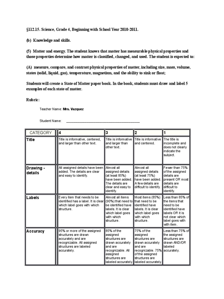 Lesson Rubric Team Group (Lesson Plan 1) | Matter | Rubric (Academic)