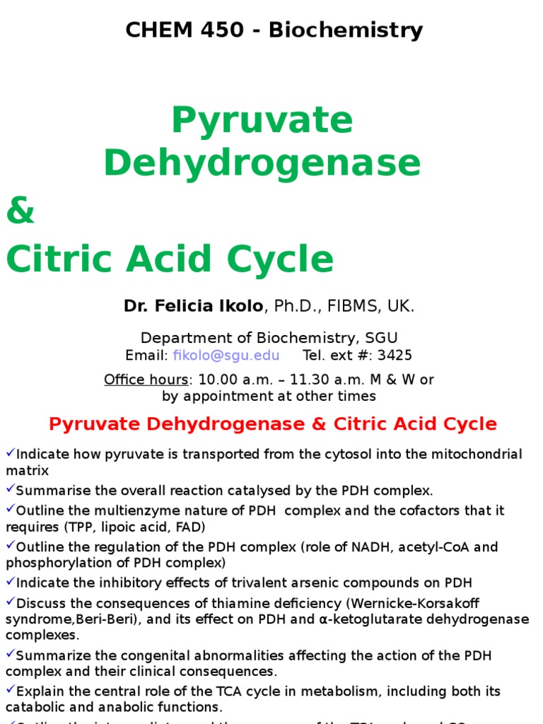 PDH Complex and TCA Cycle | PDF | Citric Acid Cycle | Diet & Nutrition