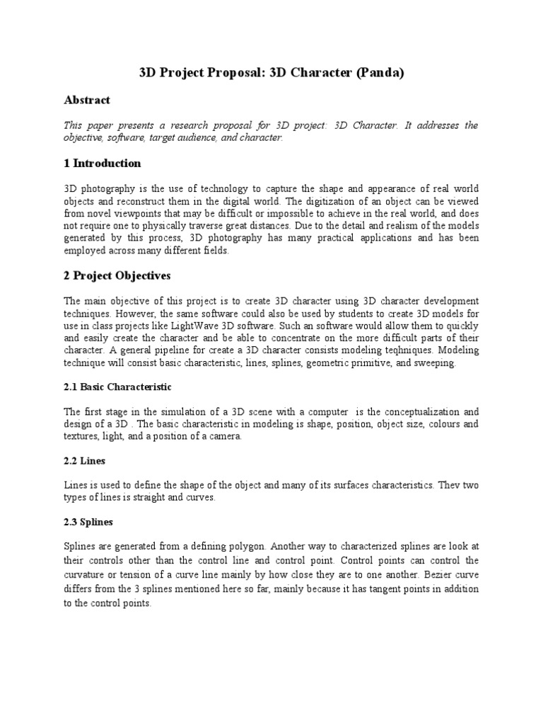 3D Project Proposal | PDF | 3 D Computer Graphics | 3 D Modeling