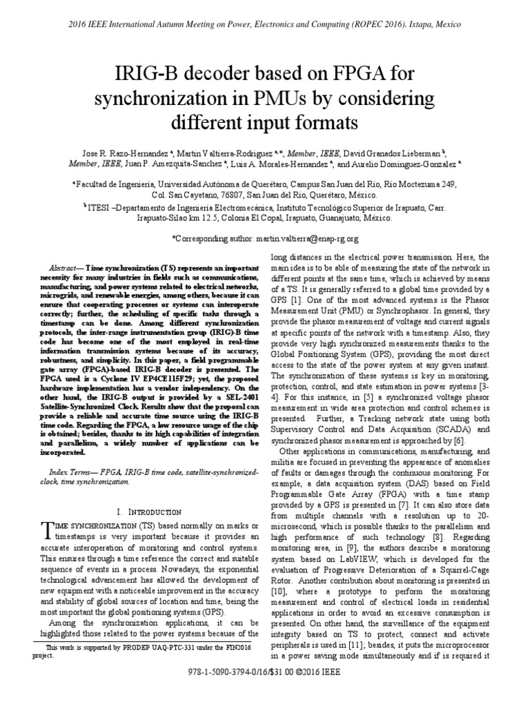 Irig-B Decoder Based On Fpga For Synchronization in Pmus by Considering Different Input Formats ...