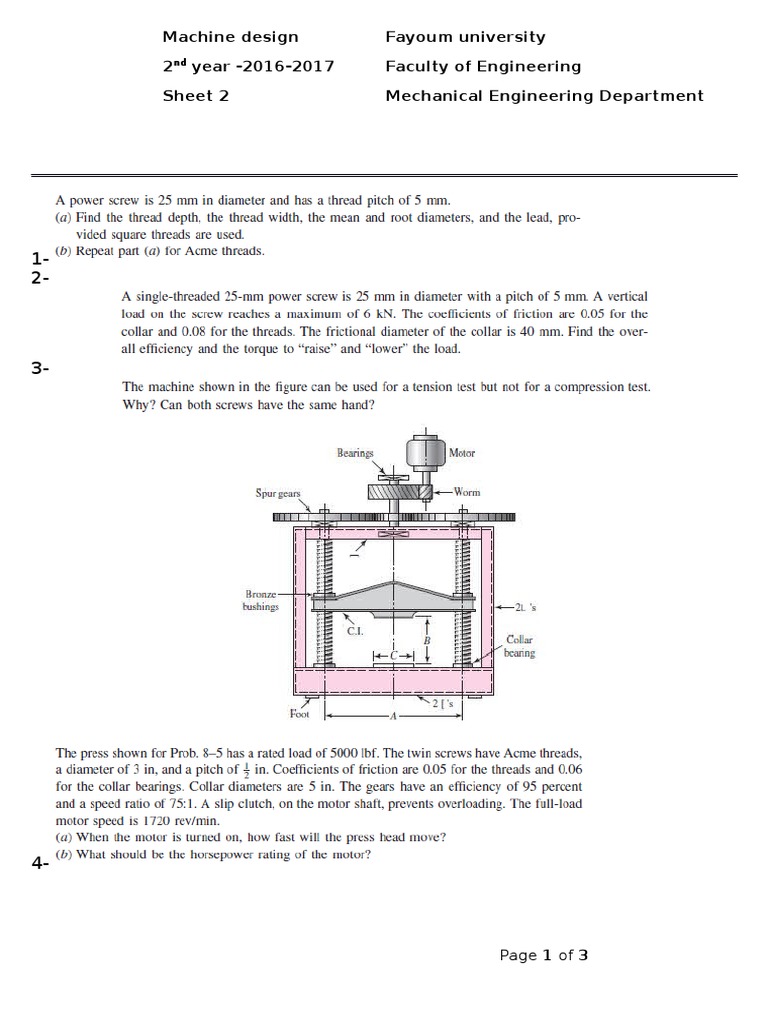 Machine Design Fayoum University 2 Year - 2016-2017 Faculty of ...
