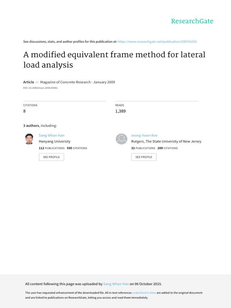A Modified Equivalent Frame Method For Lateral Loa | PDF | Column | Beam (Structure)