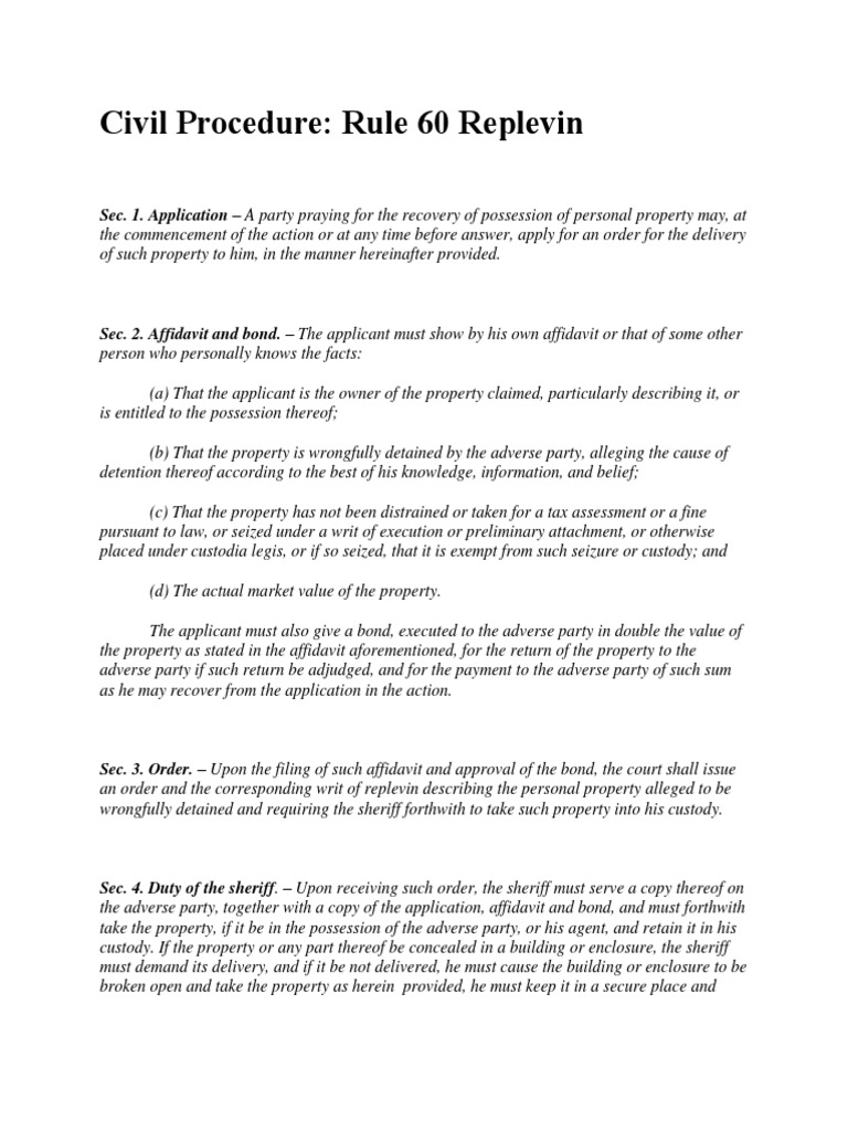 Civil Procedure - Replevin.pdf | Surety Bond | Damages