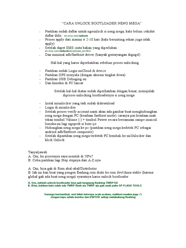 Cara Unlock Bootloader Neng Mega | PDF