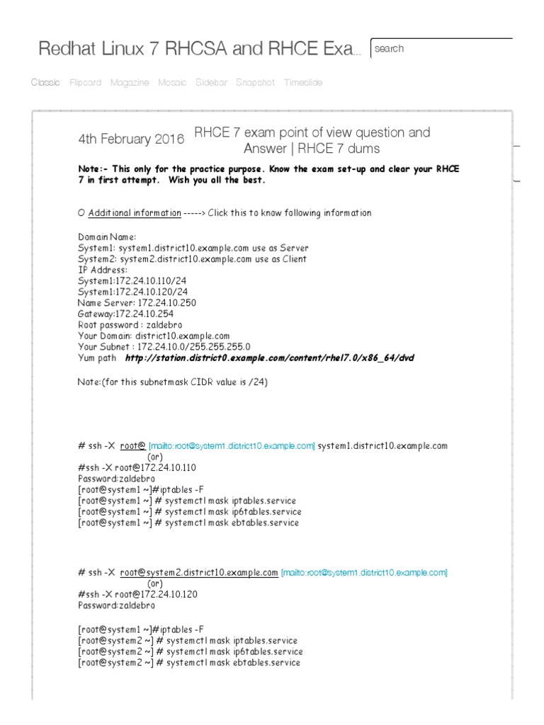 Redhat Linux 7 RHCSA and RHCE Exam Model Questions | PDF | Port (Computer Networking) | World ...