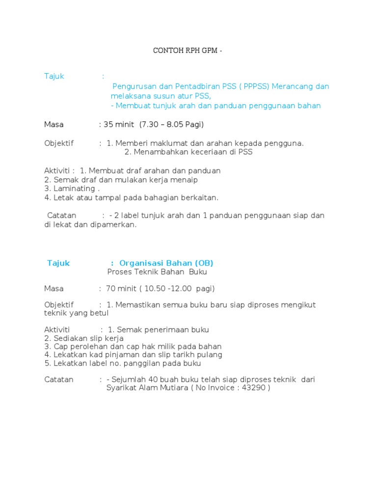 Contoh RPH GPM | PDF
