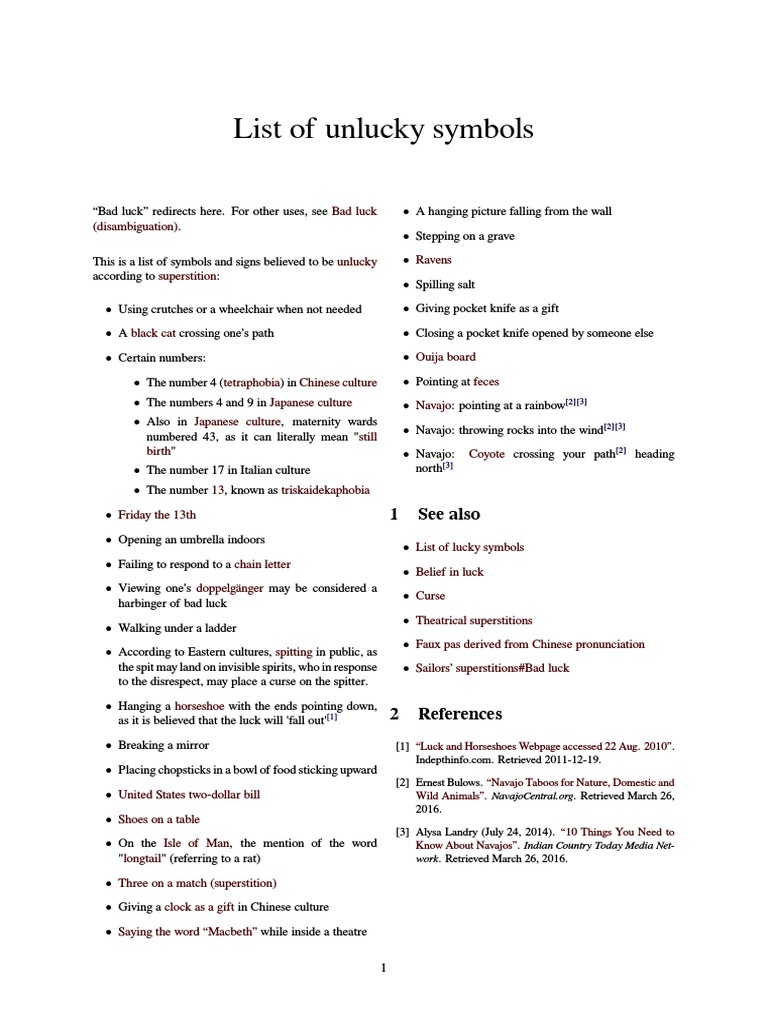 List of Unlucky Symbols PDF | PDF | Luck
