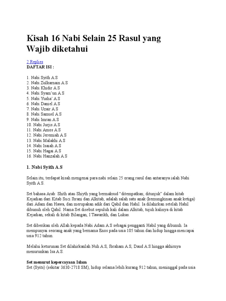 Kisah 16 Nabi Selain 25 Rasul Yang Wajib | PDF | Ilmu Sosial | Sejarah