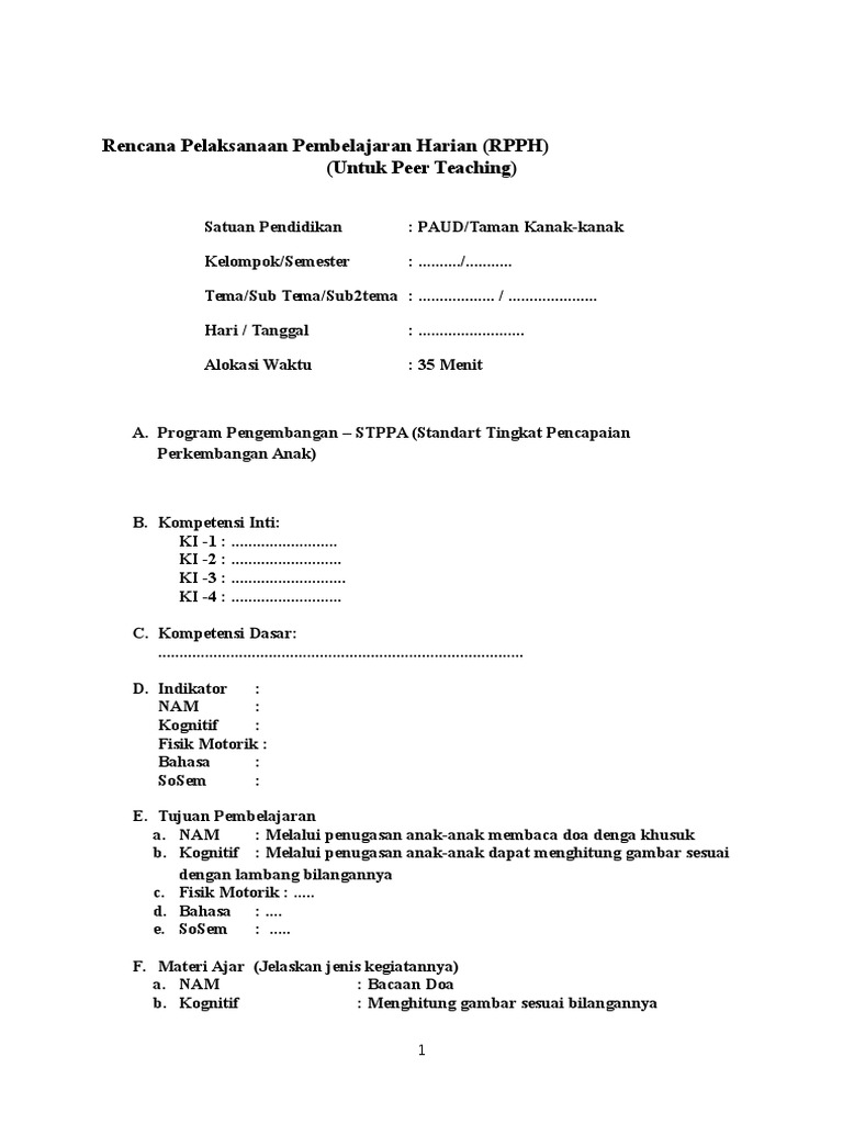 Format RPPH - TK - Bu Wahyu | PDF