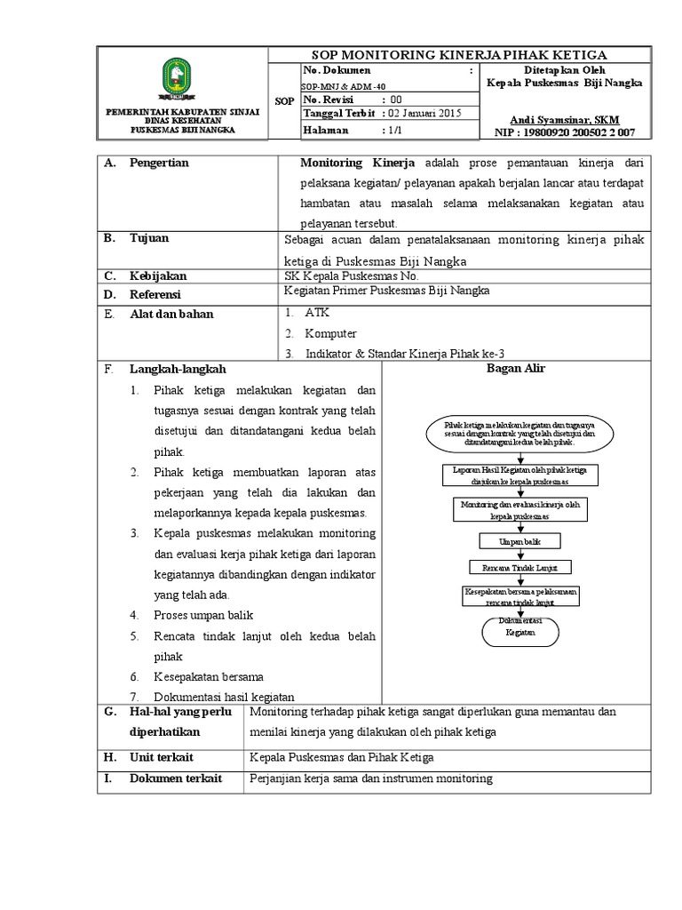 40 Sop Monitoring Kinerja Pihak Ketiga | PDF