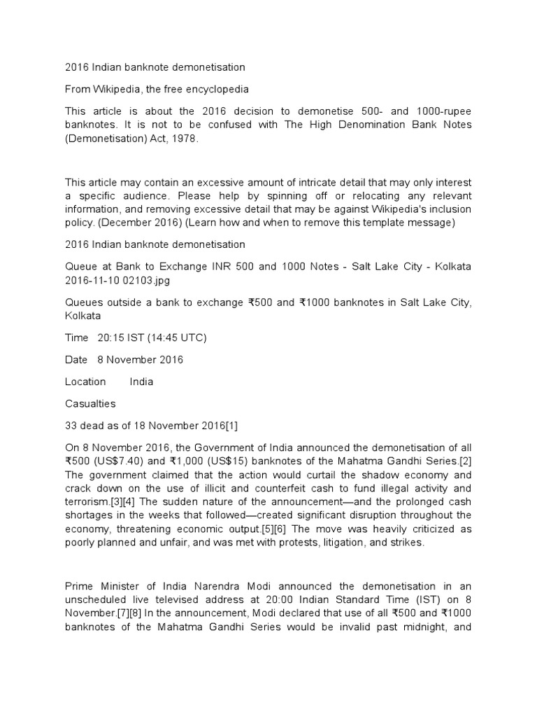 2016 Indian Banknote Demonetisation | Download Free PDF | Indian Black ...