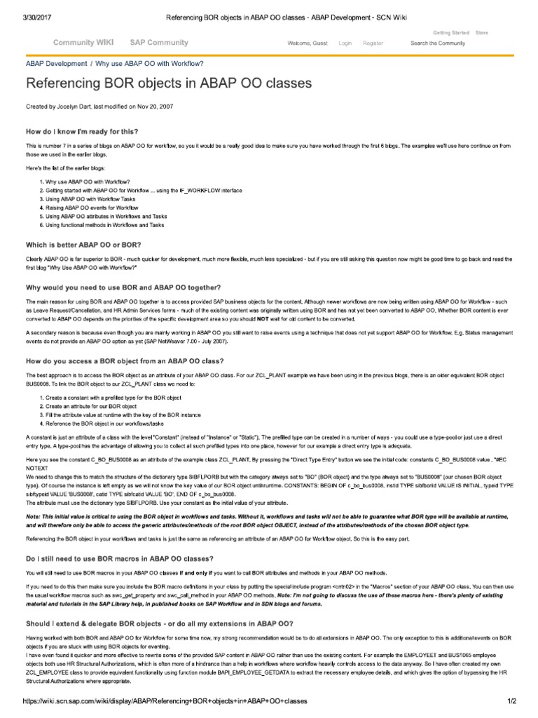 Referencing BOR Objects in ABAP OO Classes (By Jocelyn Dart) | PDF