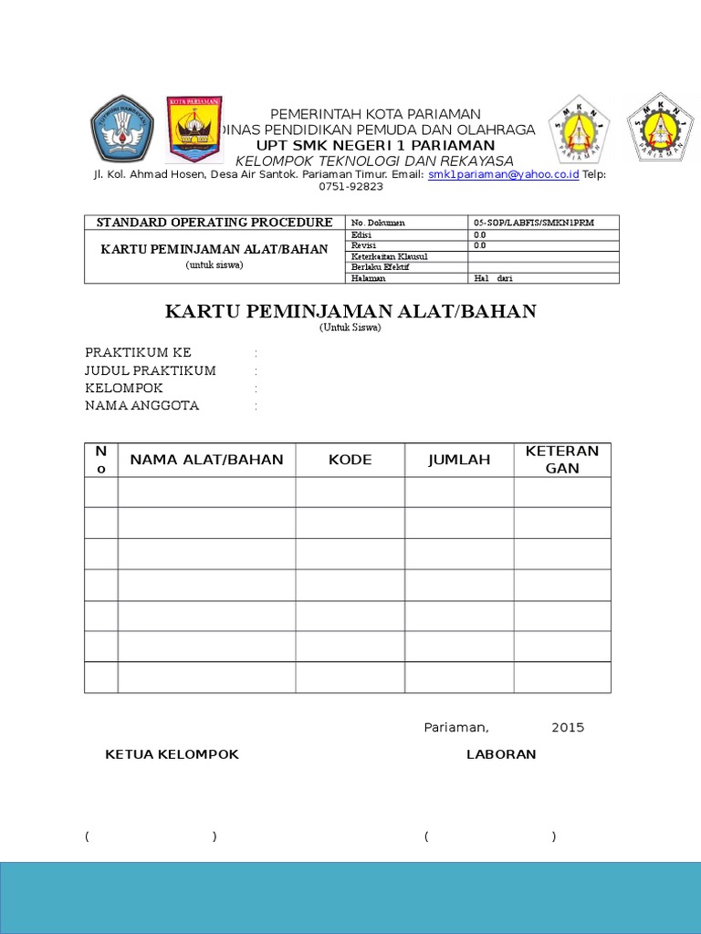 Kartu Peminjaman Alat Utk Siswa | PDF