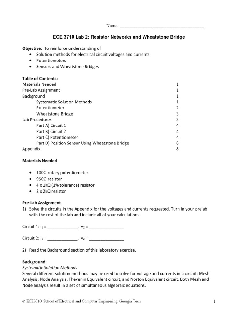 Lab2 Resistors Network and Wheatstone Bridge | PDF | Electrical Network | Manufactured Goods