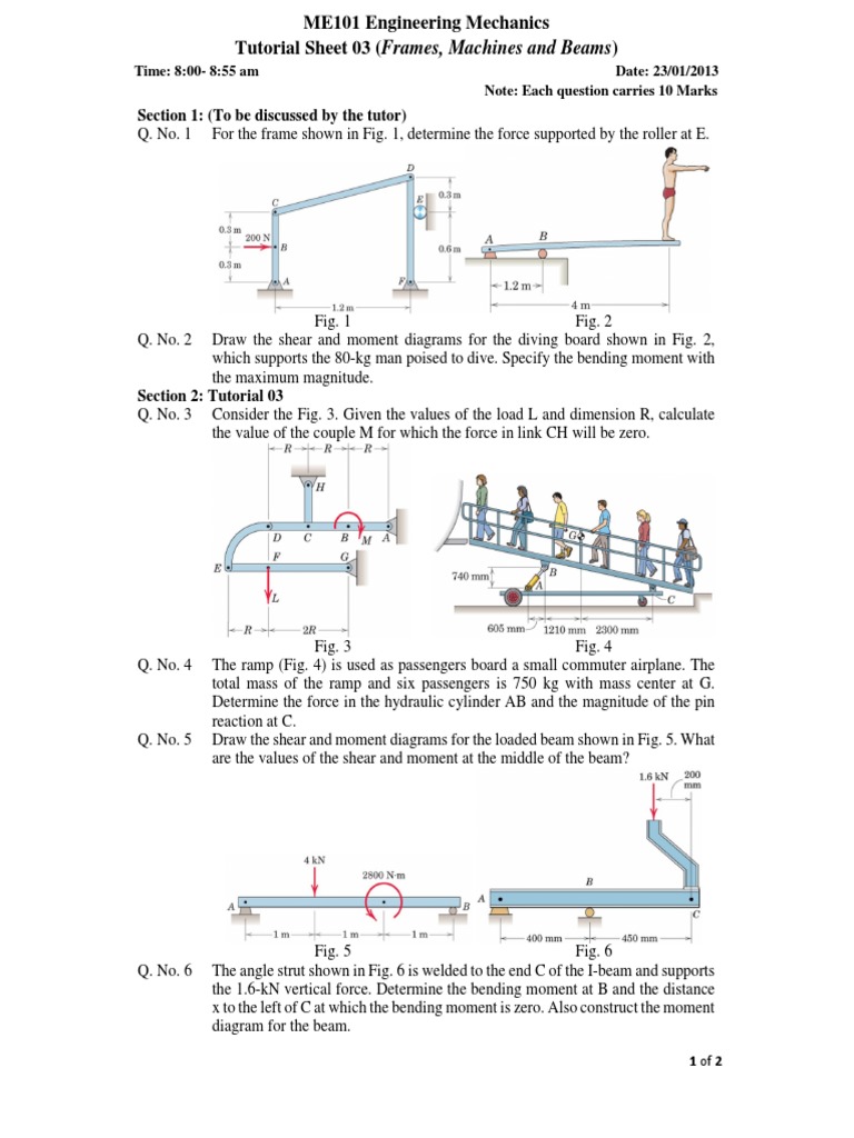 ME101 Tutorial 03 PDF | PDF | Beam (Structure) | Bending