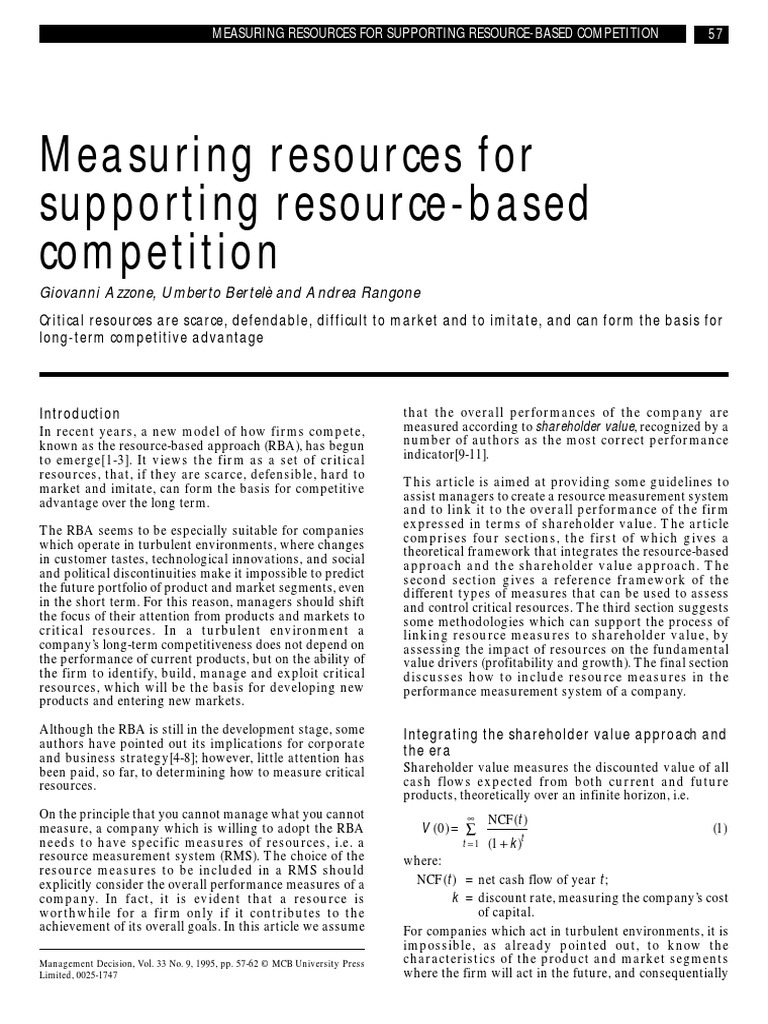 Measuring Resources For Supporting Resource-Based Competition | PDF ...