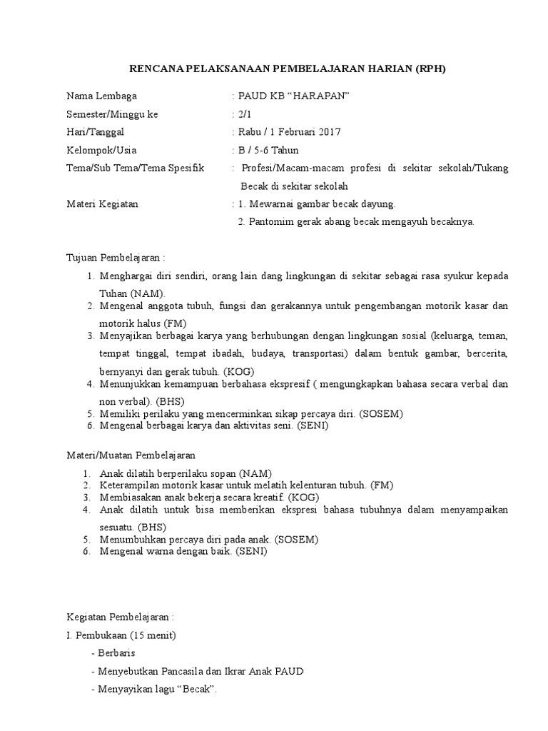 RPH Tk/paud | PDF | Seni & Disiplin Bahasa