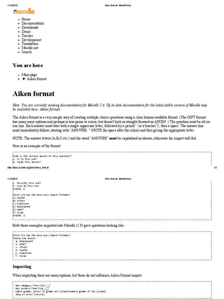 Aiken Format - MoodleDocs | PDF | Text File | Text