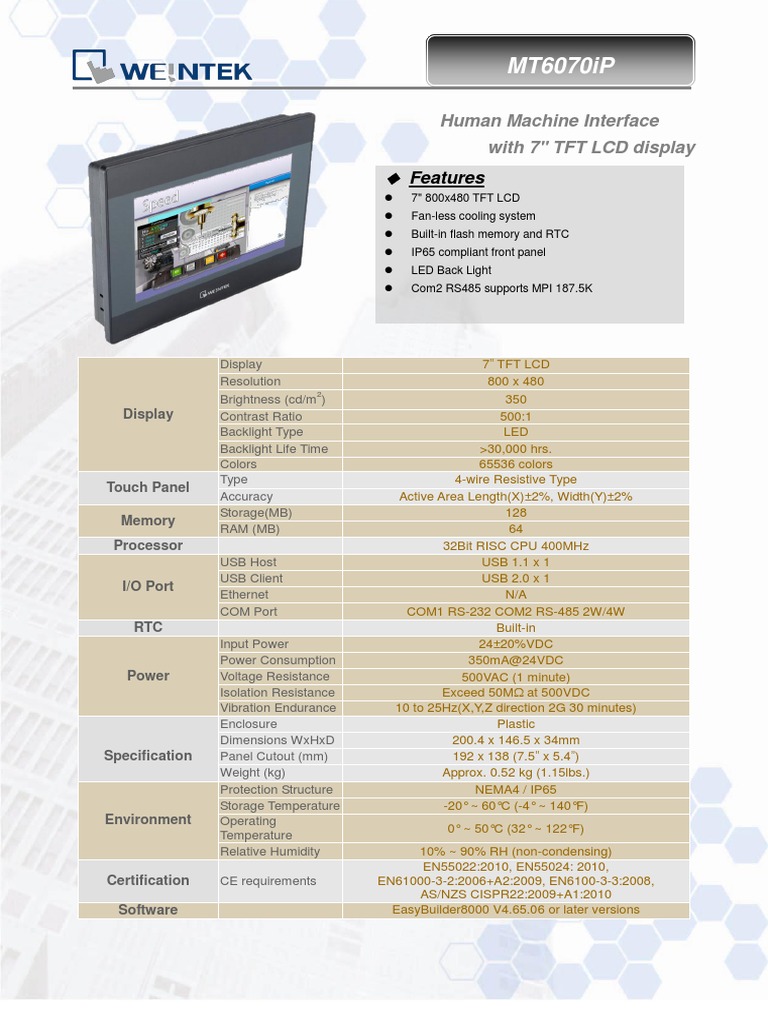 MT6070iP HMI Specifications and Manual | PDF