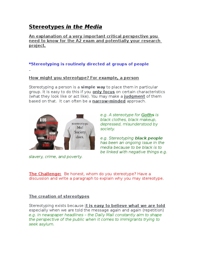 Stereotypes in The Media | PDF