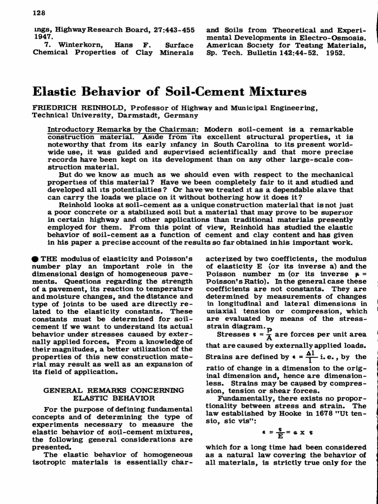 Elastic Behavior of Soil-Cement Mixtures | PDF | Elasticity (Physics ...