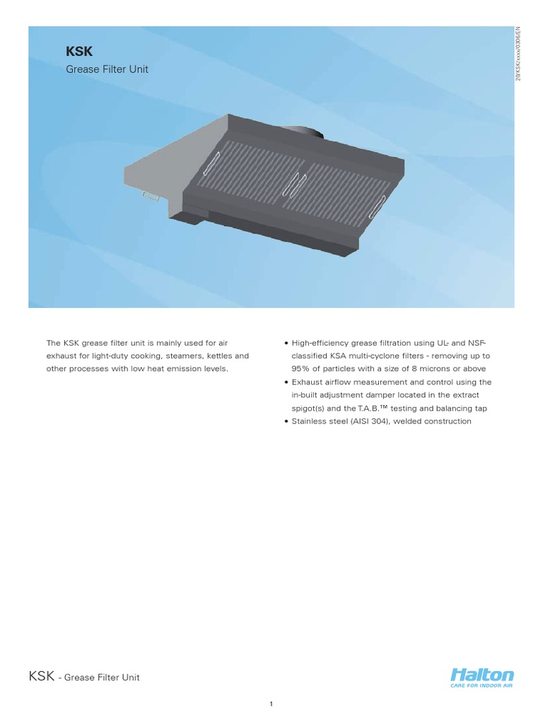 Halton - KSK Grease Filter (Catalog) | PDF | Duct (Flow) | Tap (Valve)