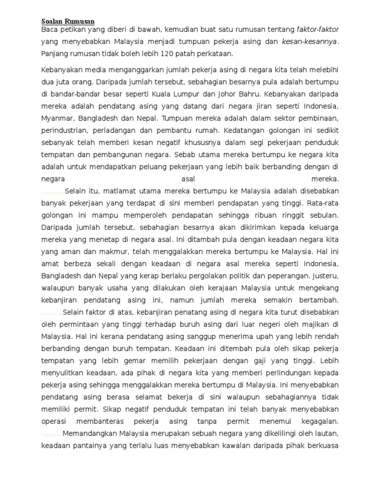 Soalan Latihan Rumusan Dan Pemahaman Petikan Tingkatan 4 Dan Tingkatan 5 | PDF