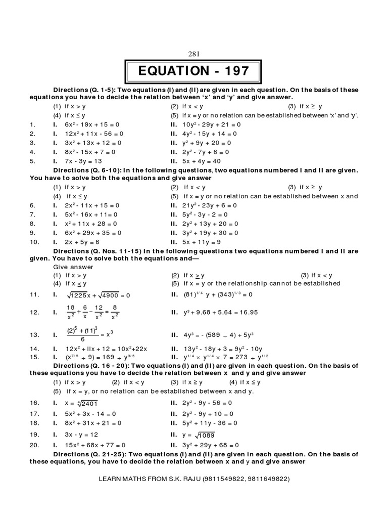 Quadratic EQUATION Questions PDF | PDF | Equations | Logical Truth