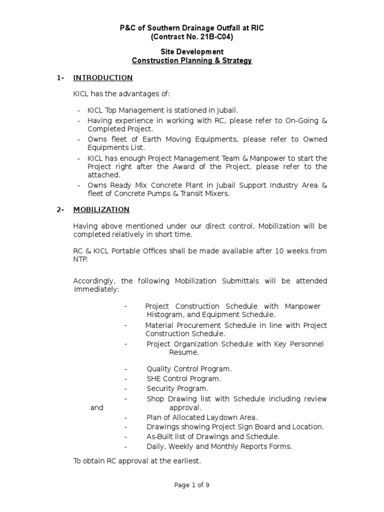 Southern Drainage Outfall Construction Plan | PDF | Excavation ...