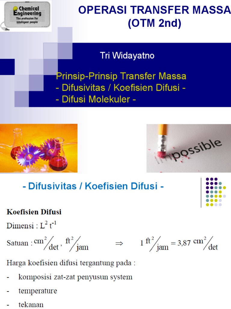 OPERASI TRANSFER MASSA OTM 2nd Difusi Molekuler Dan Olakan | PDF | Metode & Bahan Ajar | Seni