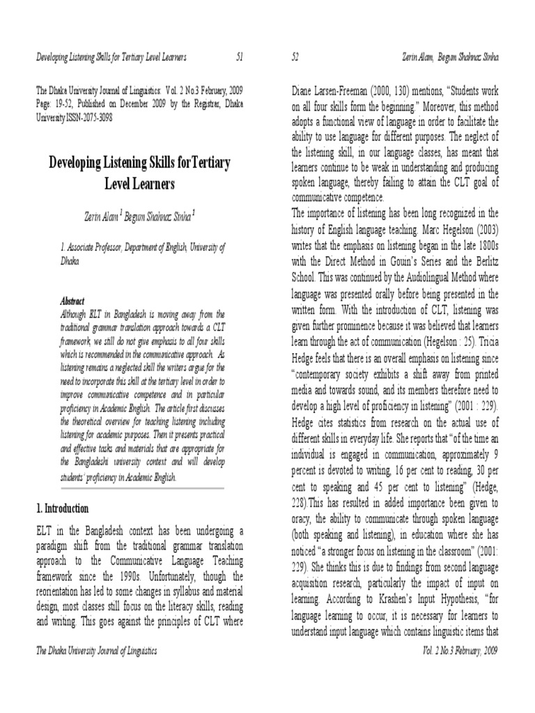 Developing Listening Skills | PDF | Reading Comprehension | Top Down ...