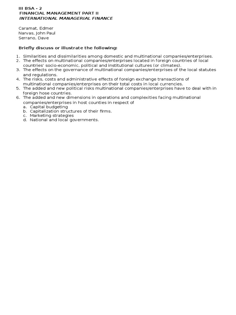 Financial Management Part Ii International Managerial Finance | PDF ...