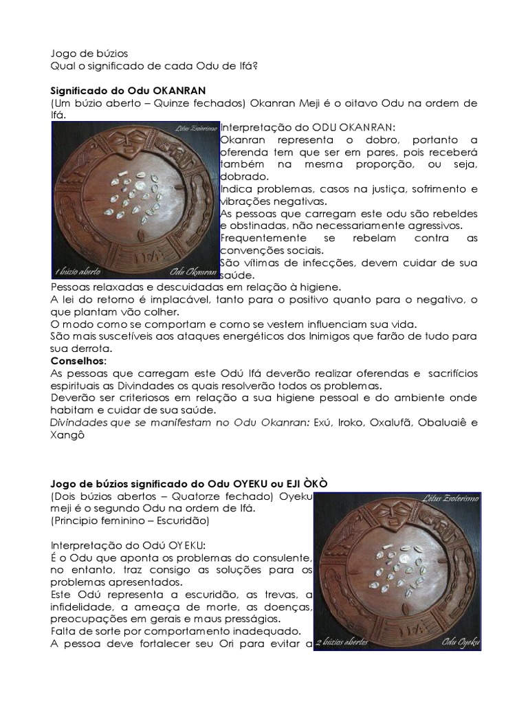 Significados espirituais e conselhos dos principais Odus de Ifá | PDF ...