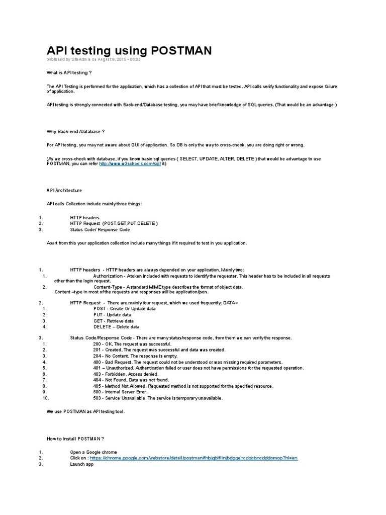 Api Testing Using Postman Pdf Application Programming Interface Hypertext Transfer Protocol