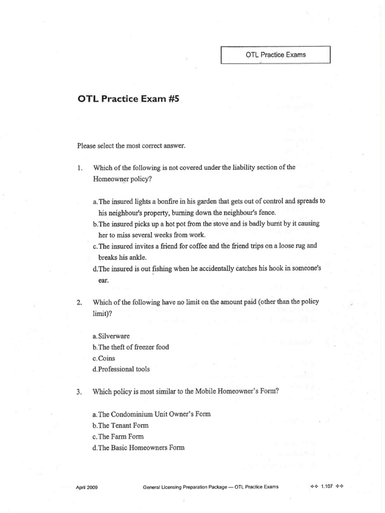OTL Practice Exam 5 | PDF