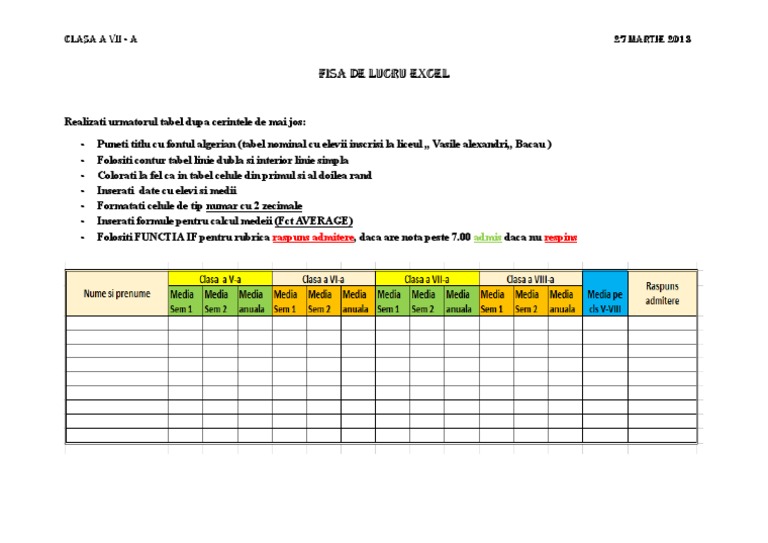 Fisa de Lucru Excel 3 PDF | PDF