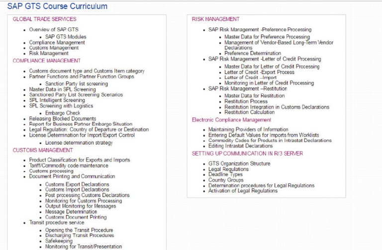 SAP GTS Syllabus | PDF