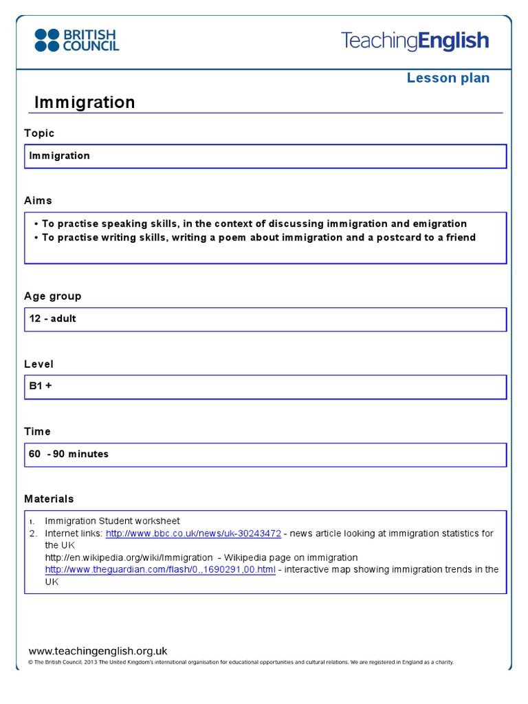 Immigration Lesson Plan | PDF | Lesson Plan | Immigration